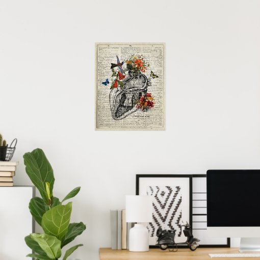 Anatomy Dictionary Art Heart and Flowers Poster | Zazzle