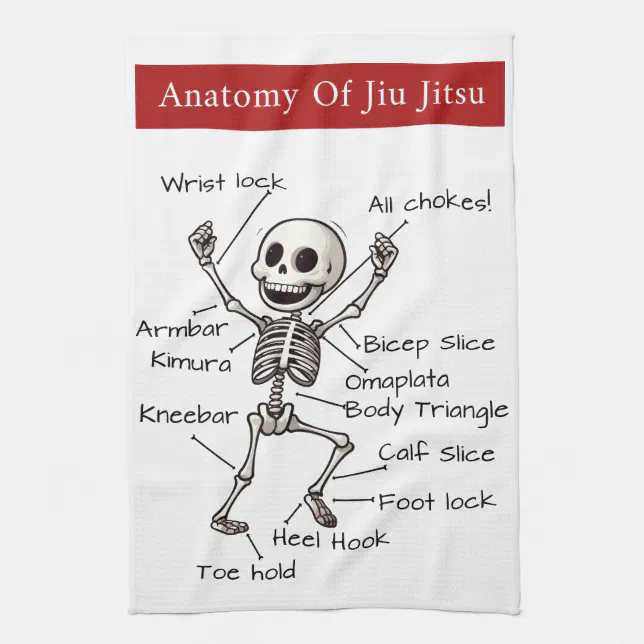 Anatomy Of Jiu Jitsu BJJ Skeleton Submission Guide Kitchen Towel | Zazzle