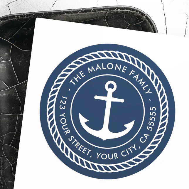 Anchor and rope border nautical return address classic round sticker ...