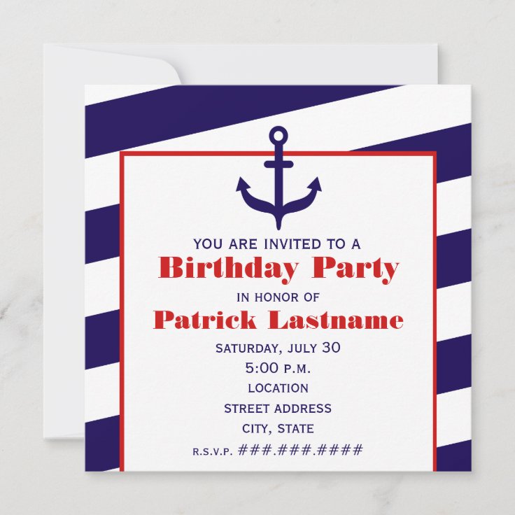 Anchor Birthday Party Ocean / Sailing Invitation | Zazzle