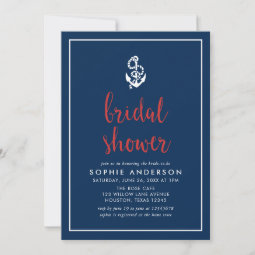 Anchor Blue and Red Script Bridal Shower Invitation | Zazzle