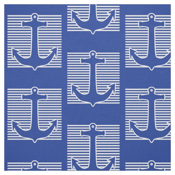 Navy blue and white nautical anchor textile fabric | Zazzle