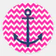 Anchor Chevron Nautical Pink and Navy Classic Round Sticker | Zazzle
