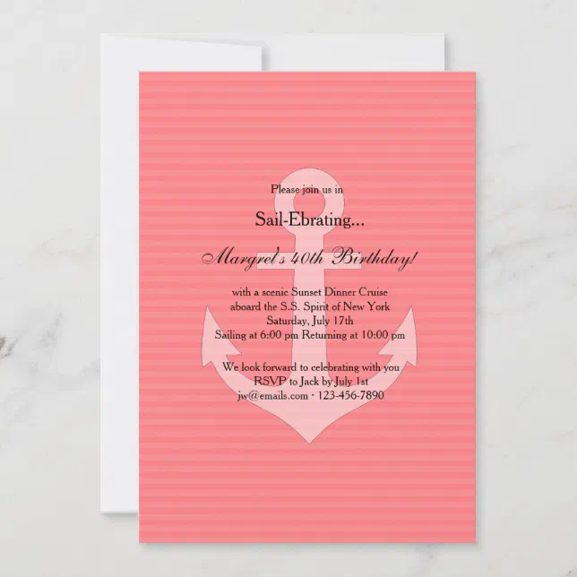 Anchor in Pink Invitation | Zazzle