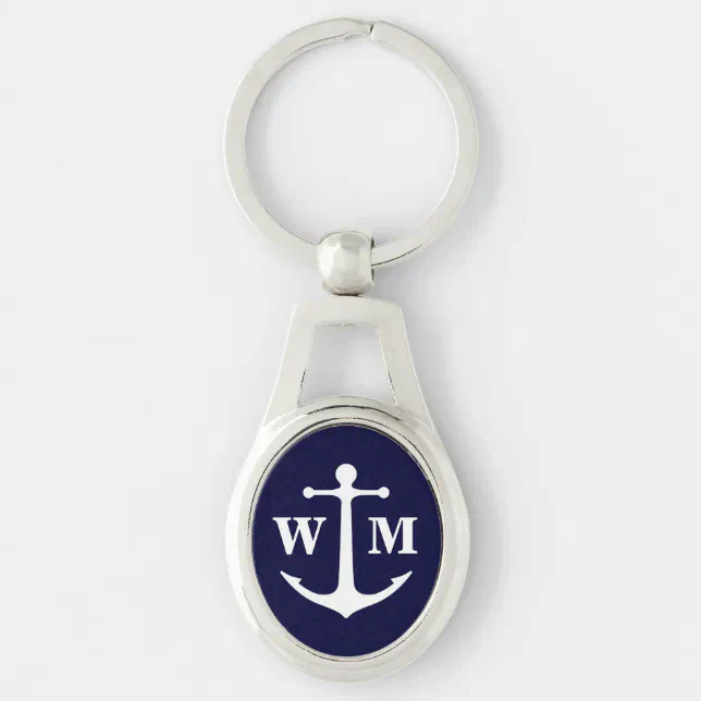 Anchor Monogram Metal Keychain | Zazzle