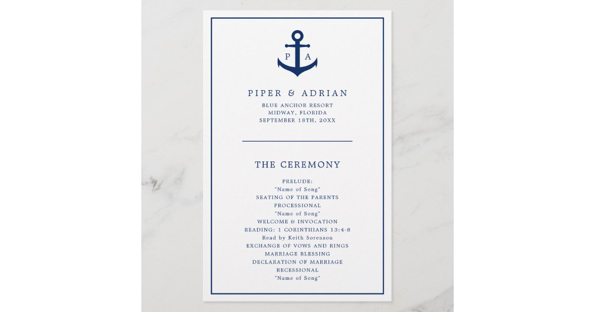 Anchor Monogram Nautical Budget Wedding Program Flyer | Zazzle
