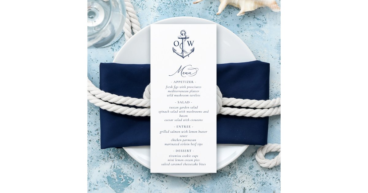 Anchor Monogram Nautical Wedding Menu | Zazzle