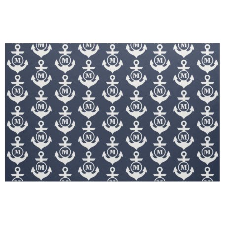 Blue and White Nautical Monogram Fabric | Zazzle