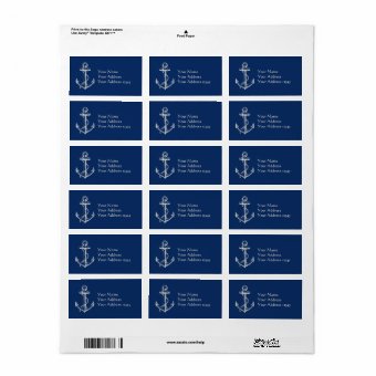 Anchor Nautical Address Label Gift Navy Blue White | Zazzle
