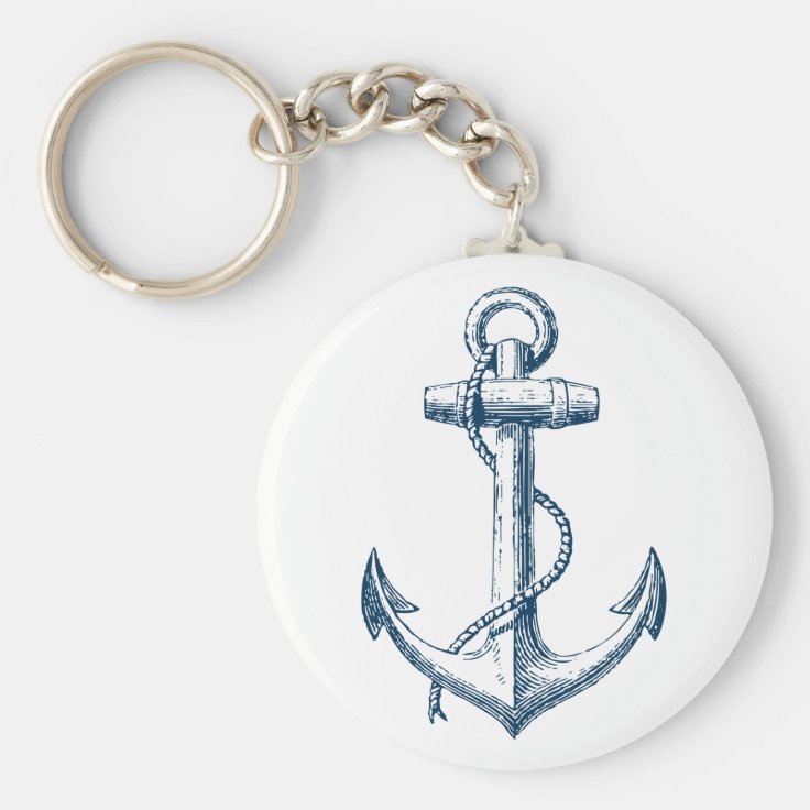 Anchor Nautical Keychain Key Gift Navy Blue White | Zazzle