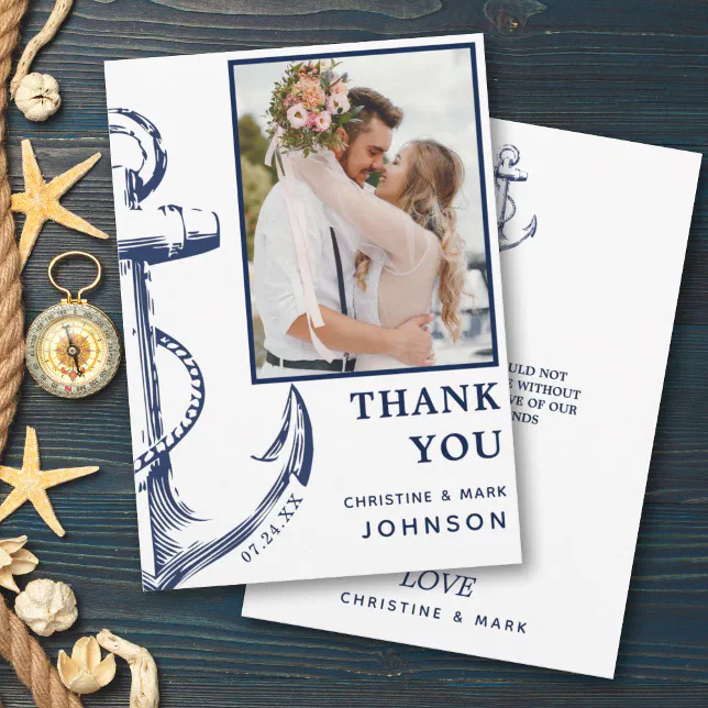 Anchor Nautical Photo White Thank You Card | Zazzle