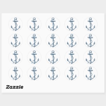Anchor Nautical Sticker Decor Gift Navy Blue White | Zazzle