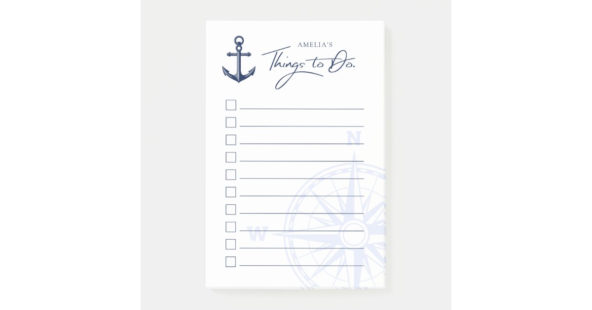 Anchor | Nautical Themed | Custom Name Task list Post-it Notes | Zazzle
