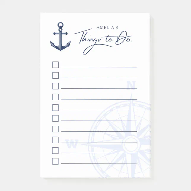 Anchor | Nautical Themed | Custom Name Task list Post-it Notes | Zazzle