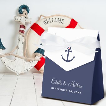 Anchor Navy Blue Nautical Wedding Favor Boxes | Zazzle