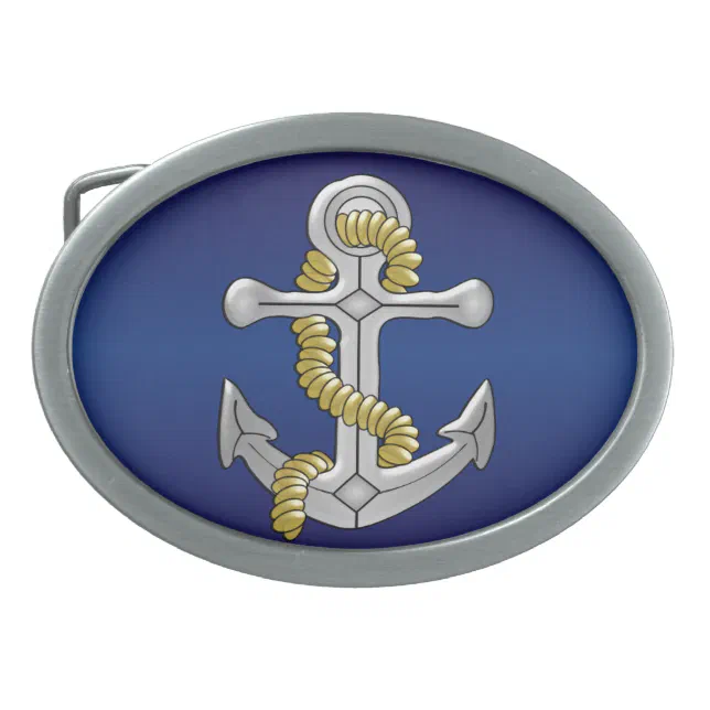 Anchor Navy Blue Oval Belt Buckle | Zazzle
