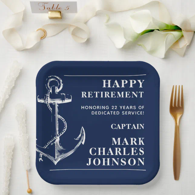 Anchor Navy Retirement Paper Plates | Zazzle