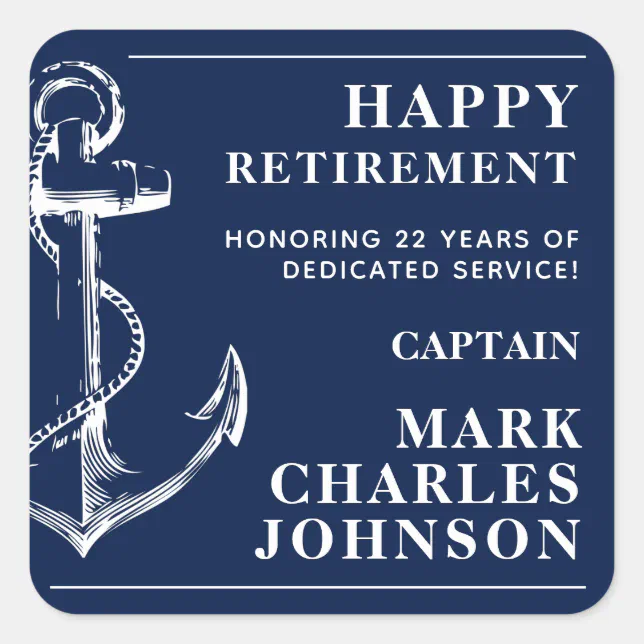 Anchor Navy Retirement Square Sticker | Zazzle
