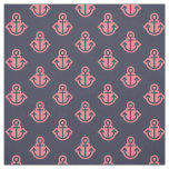 Pink and Navy Nautical Anchor Print Fabric | Zazzle