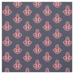 Pink and Navy Nautical Anchor Print Fabric | Zazzle