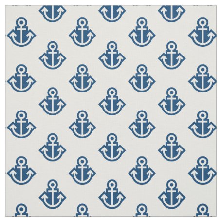 Nautical Navy Blue and White Anchors Pattern Fabric | Zazzle