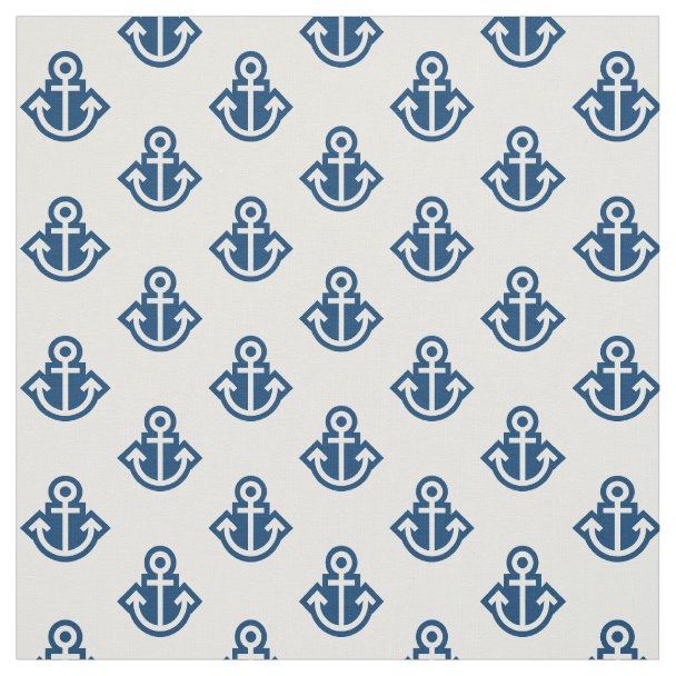Nautical navy blue and white ship wheel pattern fabric | Zazzle