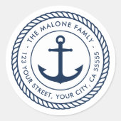 Anchor rope border nautical white return address classic round sticker ...