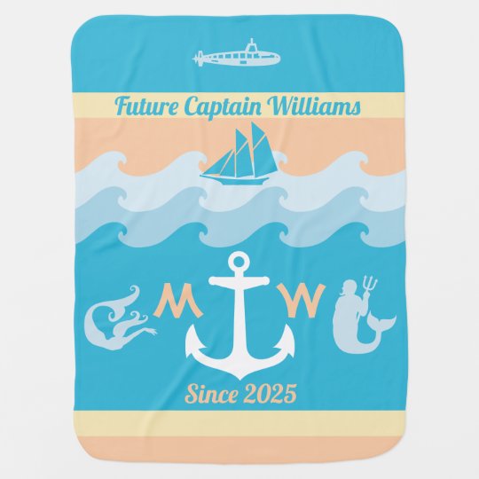 Anchor Waves Mermaid Triton Nautical Ship Monogram Baby Blanket ...