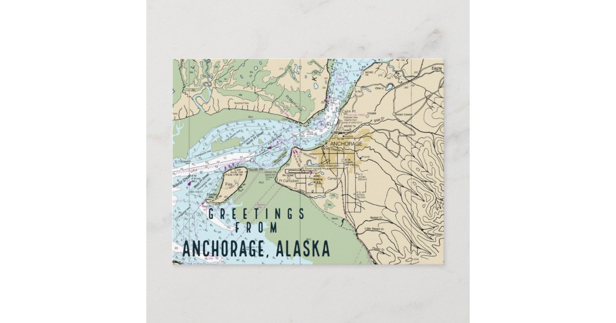 Anchorage Alaska Nautical Chart Postcard | Zazzle
