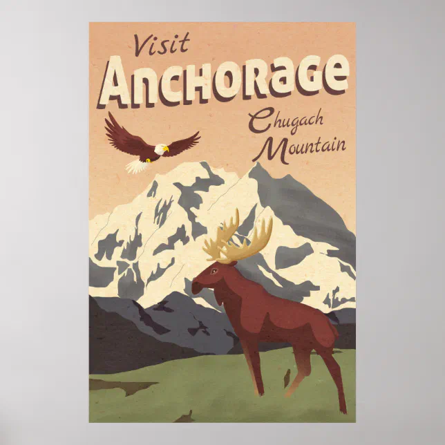 Anchorage Chugach Mountain Vintage Travel Poster | Zazzle