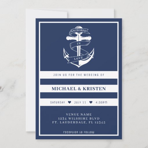 Anchored in Love Nautical Blue Anchor Wedding Invitation | Zazzle