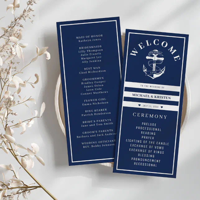 Anchored in Love Nautical Blue Anchor Wedding Program | Zazzle