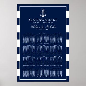 Anchored | Nautical Wedding | Navy Seating Chart | Zazzle