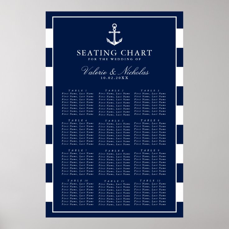 Anchored | Nautical Wedding | Navy Seating Chart | Zazzle