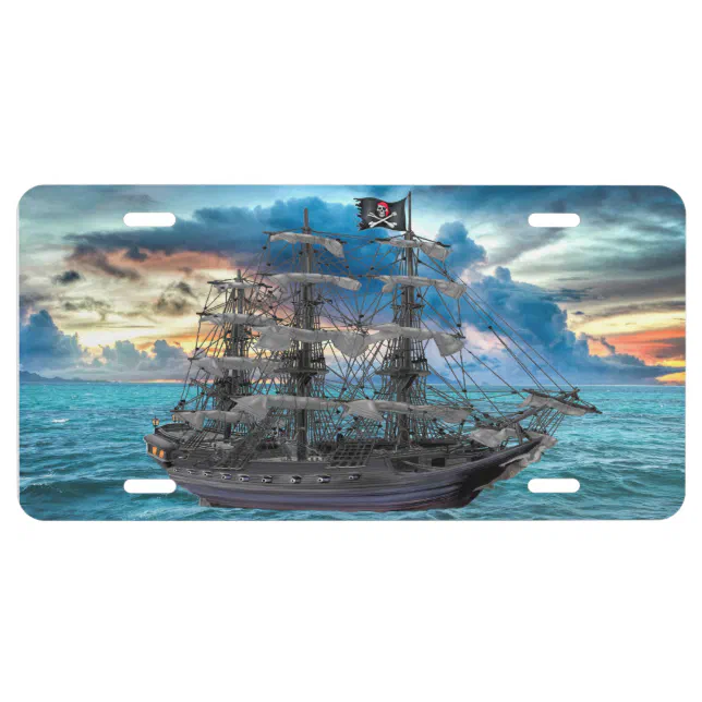 ANCHORED PIRATE SHIP AT SUNSET LICENSE PLATE | Zazzle