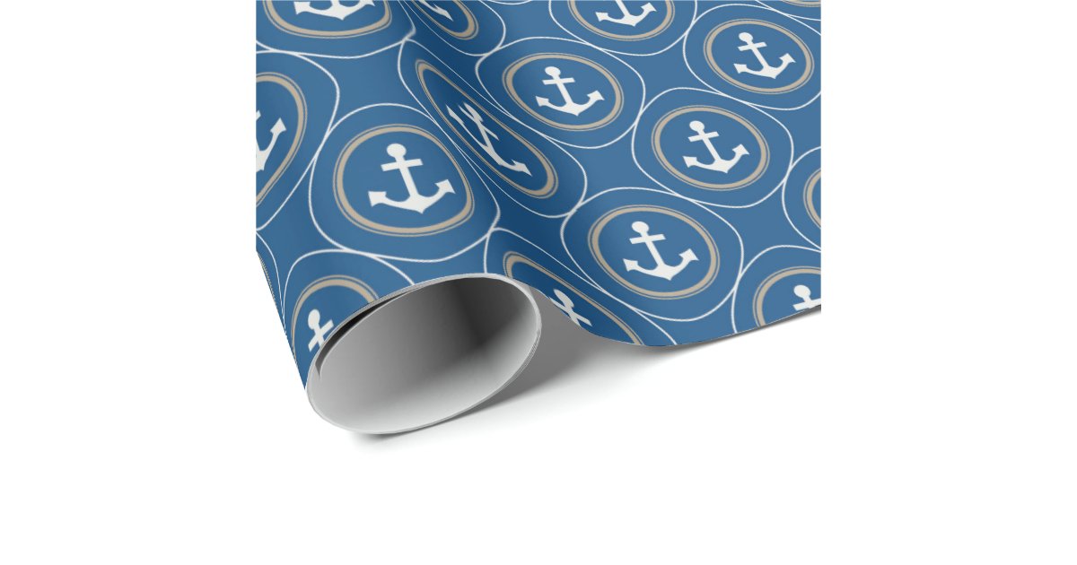 Anchors Nautical Vibrant Navy Blue Sailor Circles Wrapping Paper | Zazzle