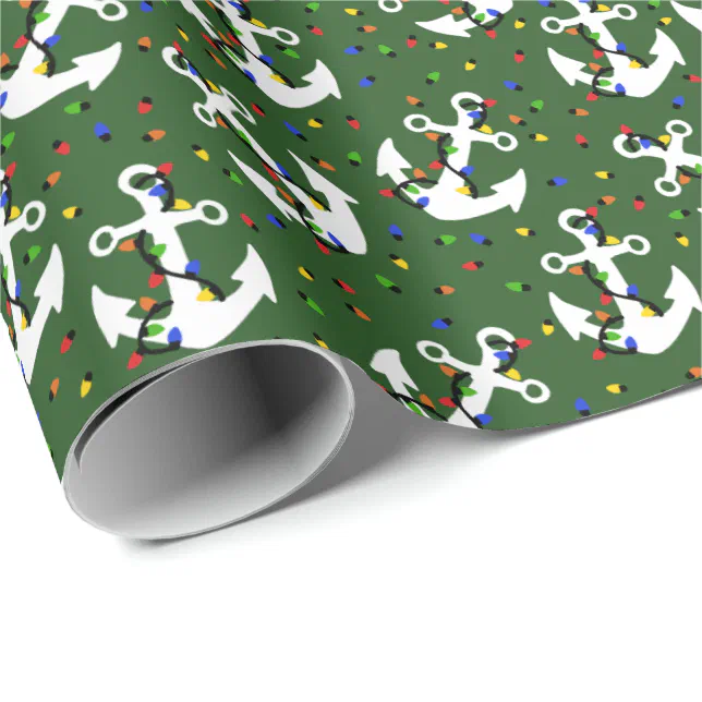 Anchors with Christmas Lights Nautical Wrapping Paper | Zazzle