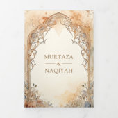 Ancient Arabian Palace Arch QR Code Muslim Wedding Tri-Fold Invitation ...