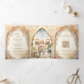 Ancient Arabian Palace Arch QR Code Muslim Wedding Tri-Fold Invitation ...