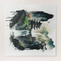 Ancient Chinese Ink Landscape with Waterfall Jigsaw Puzzle | Zazzle