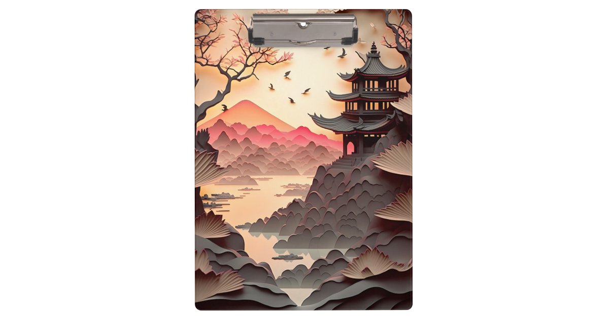 Ancient Chinese Scene Paper Cut Brown Clipboard | Zazzle