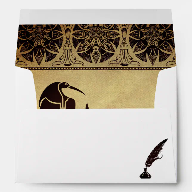 Ancient Egyptian God Thoth, Quill and Ink Golden Envelope | Zazzle
