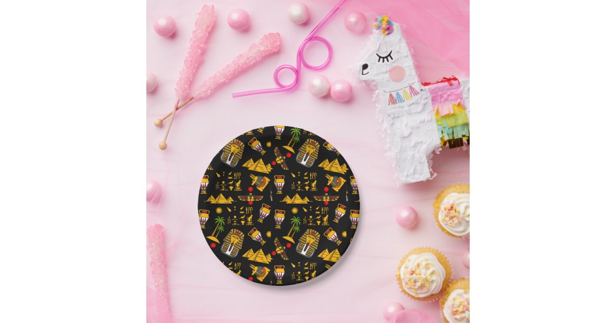 Ancient Egyptian Hieroglyphic Pattern Background Paper Plates | Zazzle