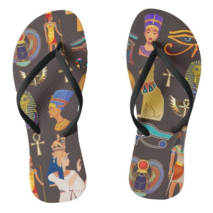 Ancient Egyptian Hieroglyphic Pattern Symbol Flip Flops | Zazzle