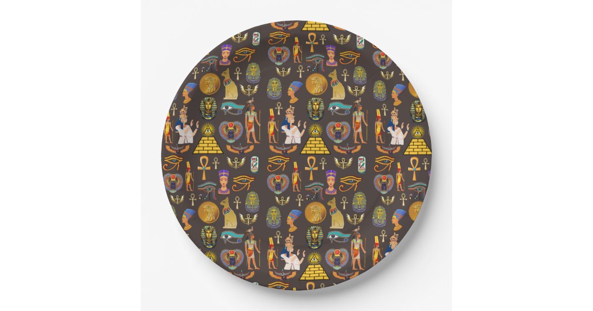 Ancient Egyptian Hieroglyphic Pattern Symbol Paper Plates | Zazzle
