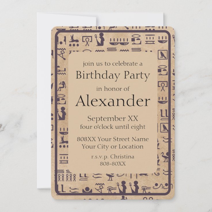 Ancient Egyptian Hieroglyphics Art on Parchment Invitation | Zazzle