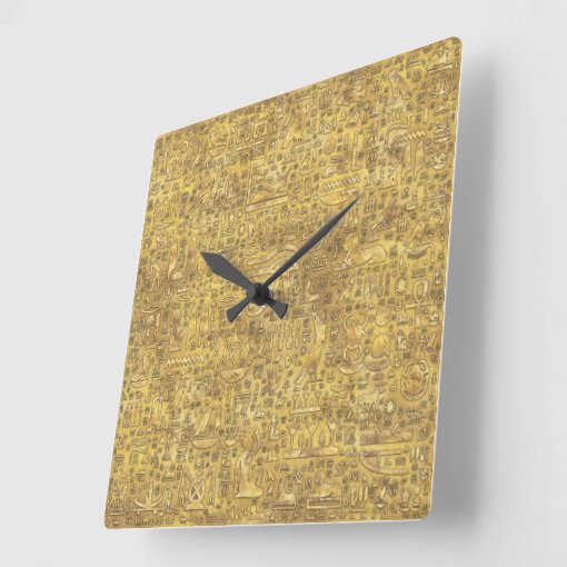 Ancient Egyptian hieroglyphics Gold Square Wall Clock | Zazzle
