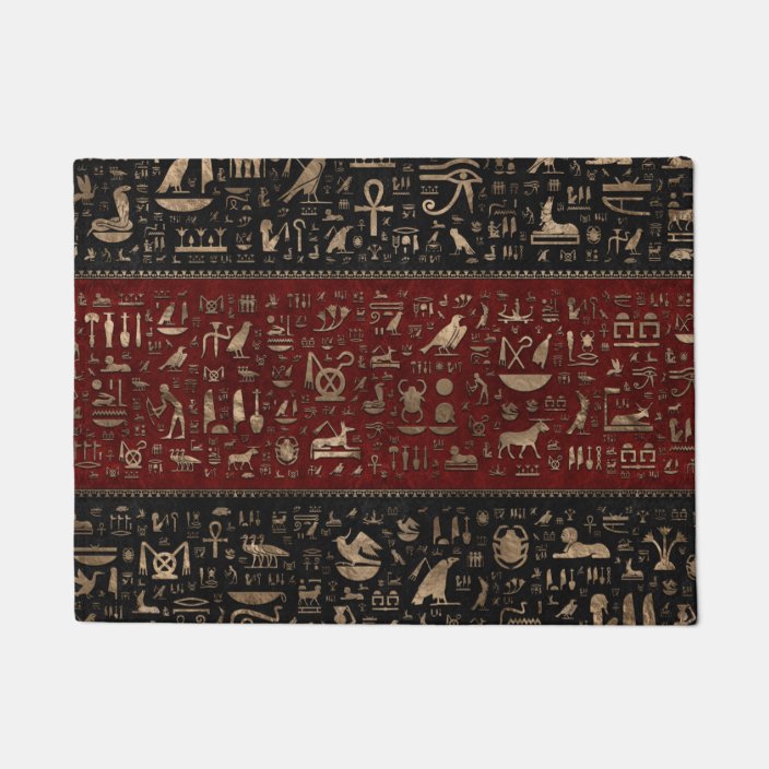 Ancient Egyptian hieroglyphs - Black Red Leather Doormat | Zazzle.com