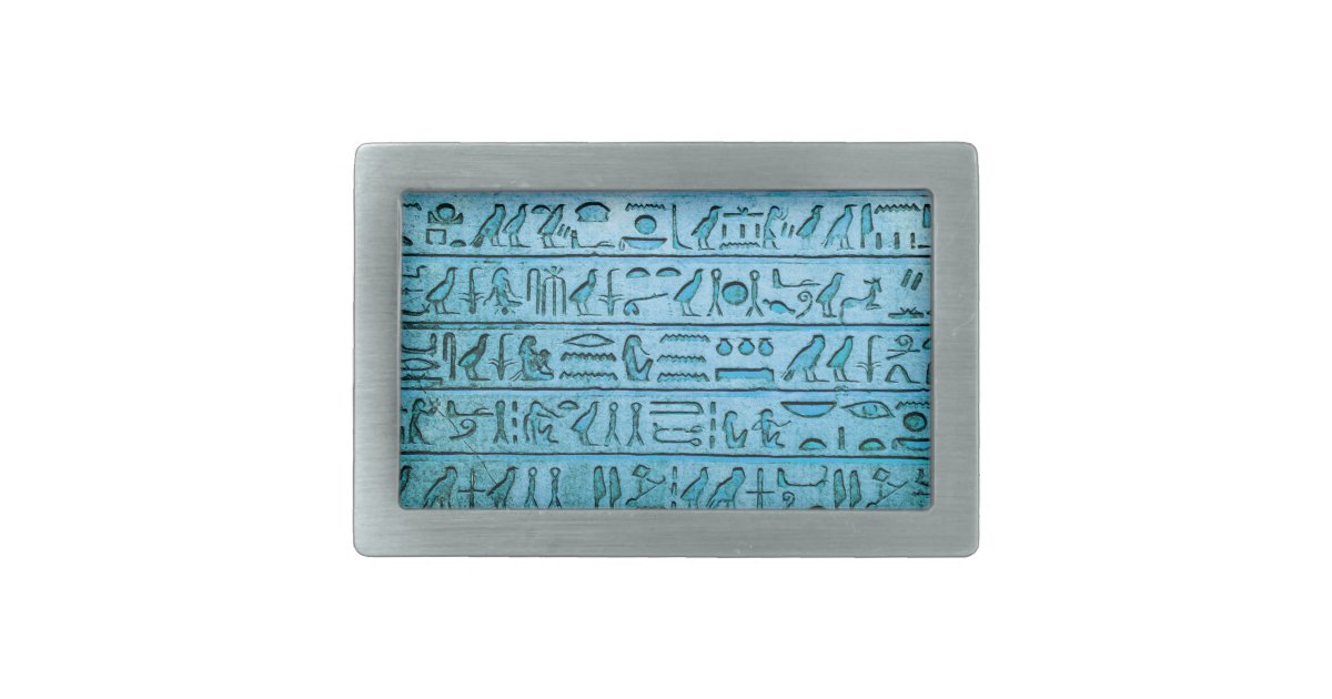 Ancient Egyptian Hieroglyphs Blue Belt Buckle | Zazzle