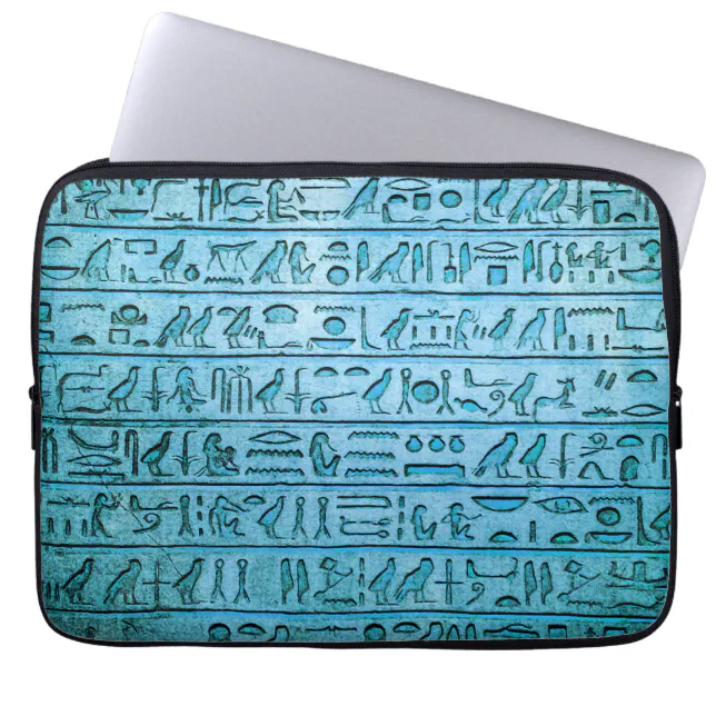 Ancient Egyptian Hieroglyphs Blue Laptop Sleeves | Zazzle